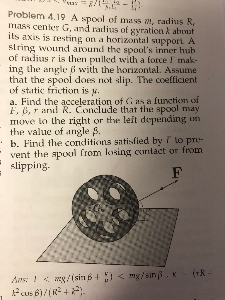 Solved A spool of mass m, radius R, mass center G, and | Chegg.com