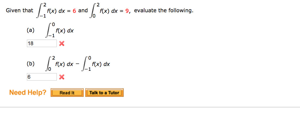 Solved Given that integral^2_-1 f(x) dx = 6 and integral^2_0 | Chegg.com