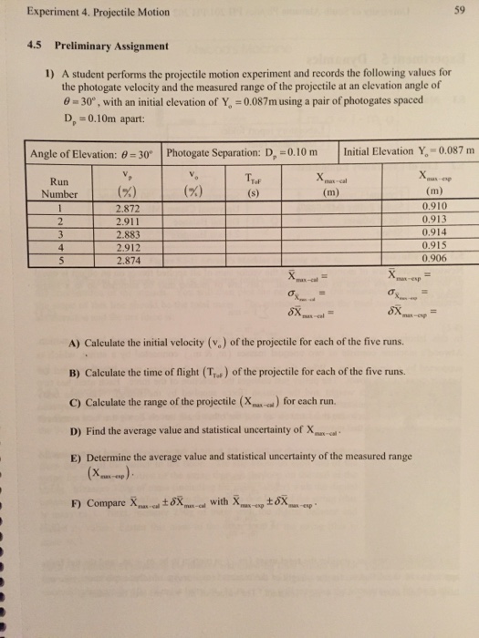 Solved A student performs the projectile motion experiment | Chegg.com