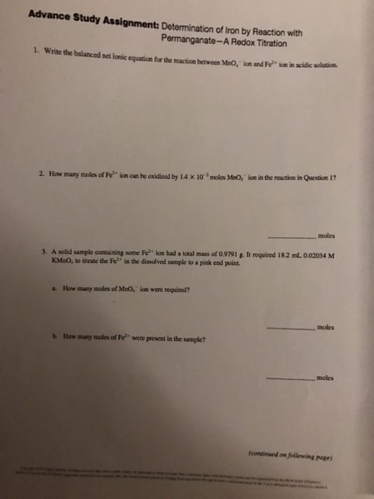 Solved Advance study Assignment Determination of Iron by | Chegg.com
