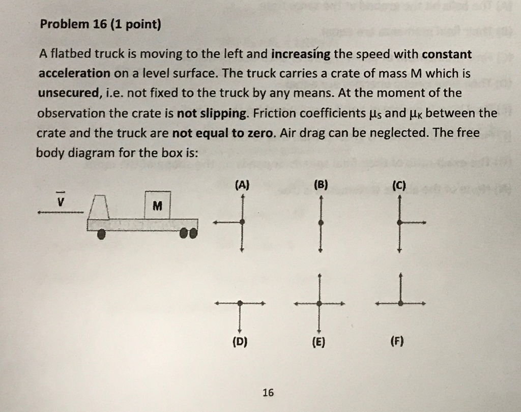 Solved Problem 16 (1 point) A flatbed truck is moving to the | Chegg.com