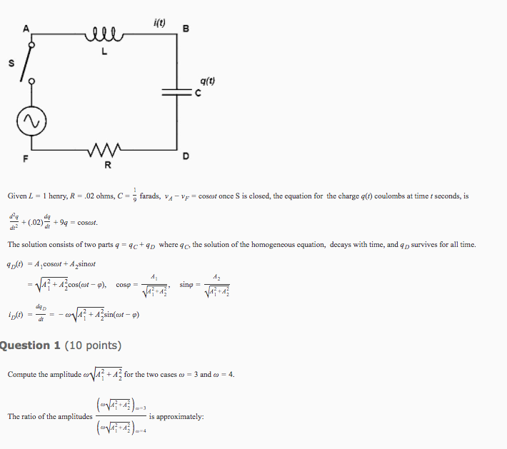 Solved Given L = 1 henry, R = .02 ohms, C = 1/9 farads, | Chegg.com