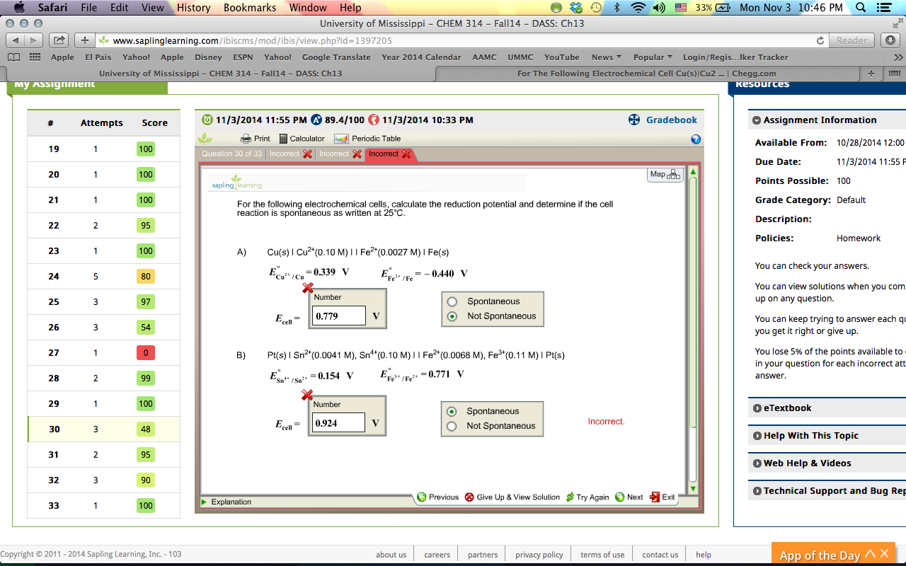 Solved For The Following Electrochemical Cells Calculate