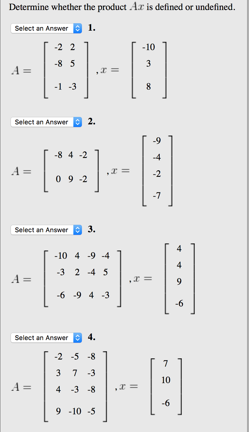 Solved Determine whether the product. Ax is defined or | Chegg.com