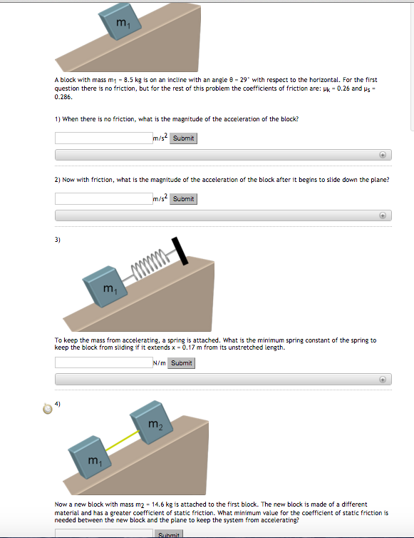 Solved A block with mass m_1 = 8.5 kg is on an incline with | Chegg.com