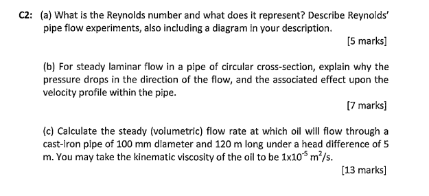 Solved C2: (a) What is the Reynolds number and what does it | Chegg.com