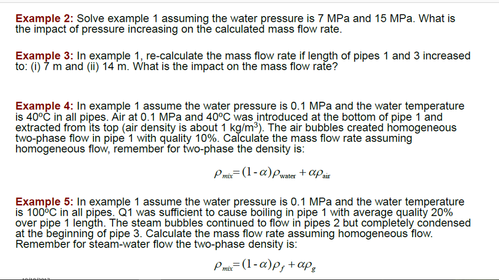 Solved Example 1: Calculate the mass flow rate for the | Chegg.com