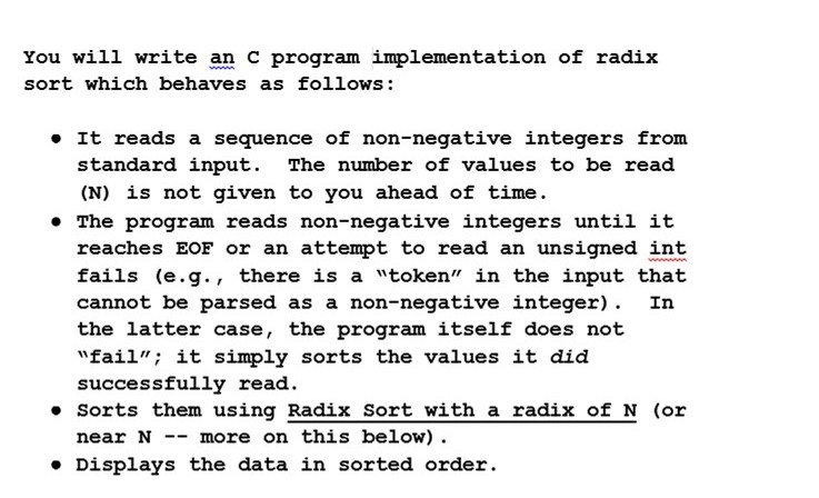 Solved You will write an C program implementation of radix | Chegg.com