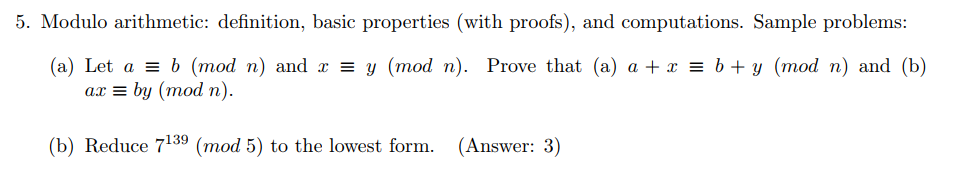 Solved 5. Modulo arithmetic: definition, basic properties | Chegg.com