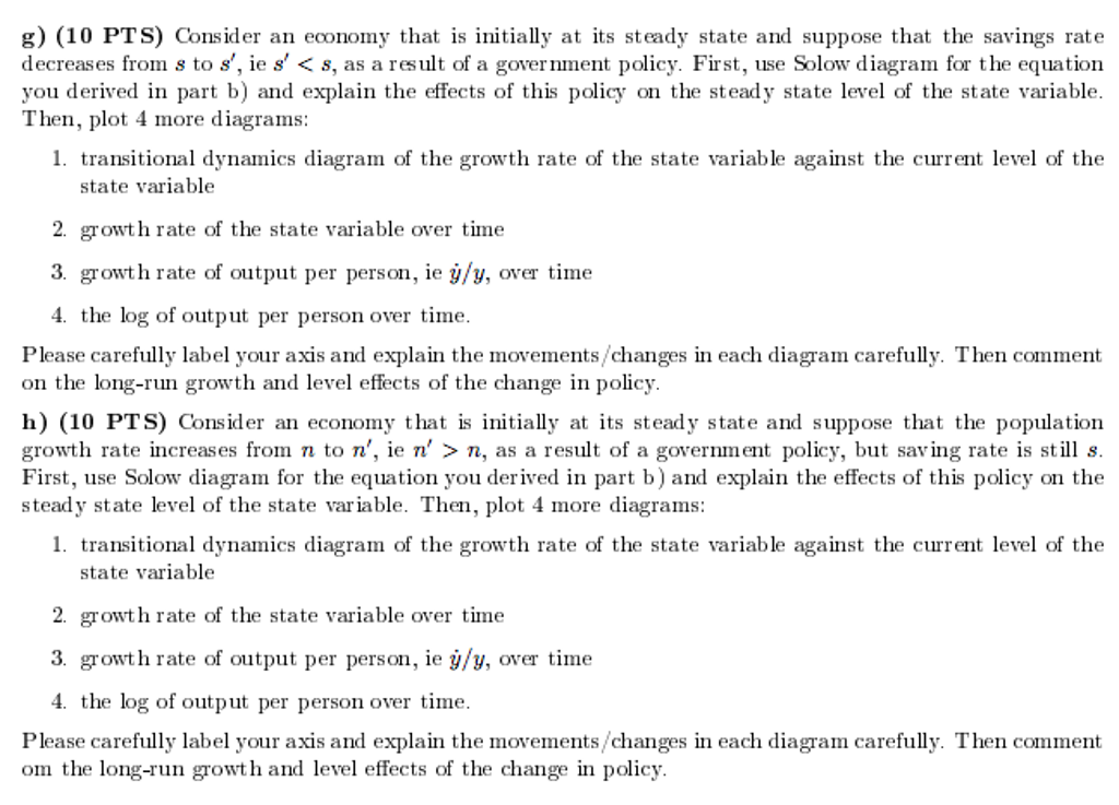 Solved Question 1: The Solow Growth Model with Labor | Chegg.com