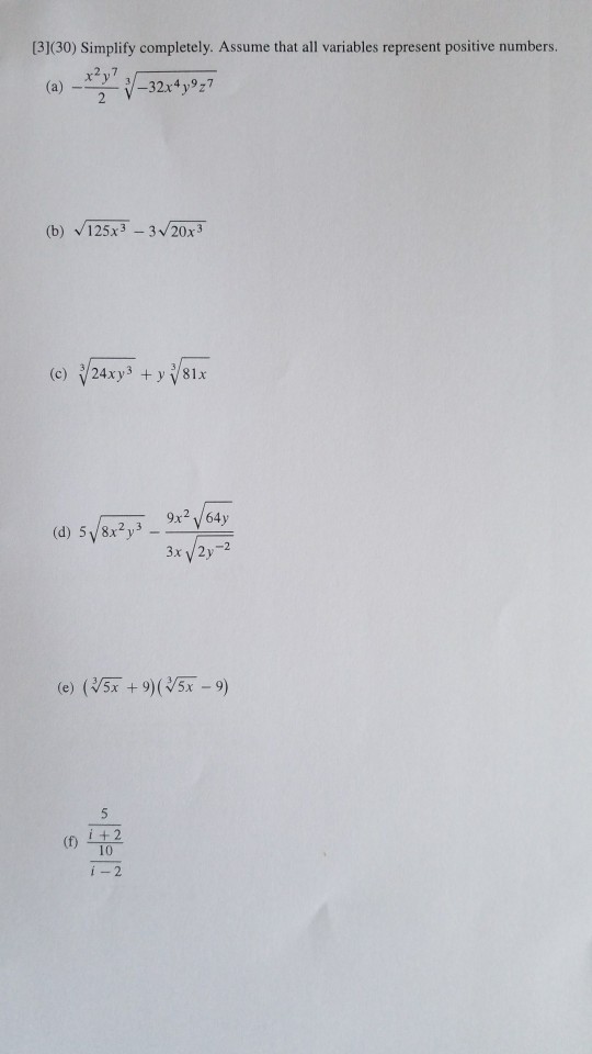 Solved (31(30) Simplify completely. Assume that all | Chegg.com