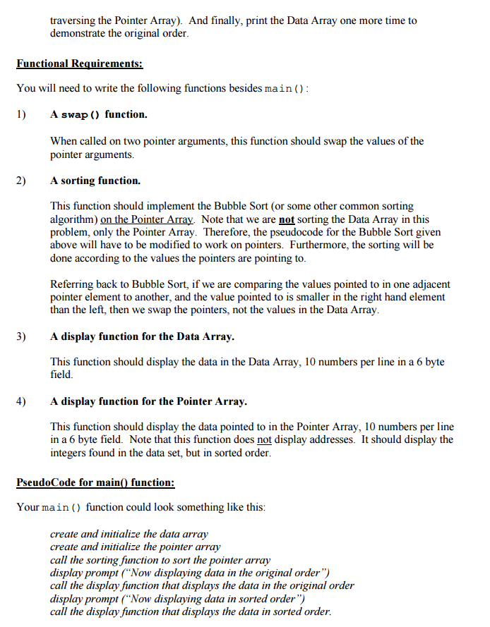 Solved Program 2: Sorting with Pointers Sometimes we're | Chegg.com