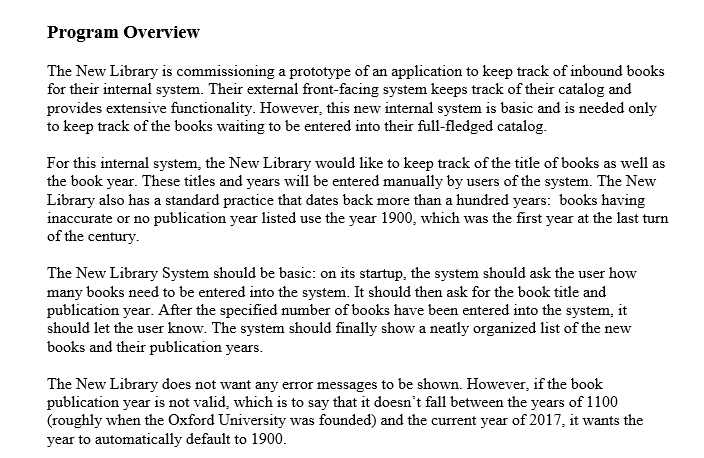Solved Program Overview The New Library is commissioning a | Chegg.com