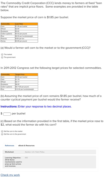 Solved The Commodity Credit Corporation (CCC) lends money to | Chegg.com