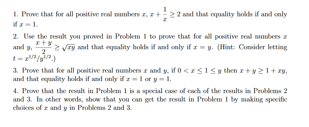 Solved 1. Prove that for all positive real numbers z, x 2 | Chegg.com