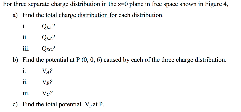 Solved For three separate charge distribution in the z-0 | Chegg.com