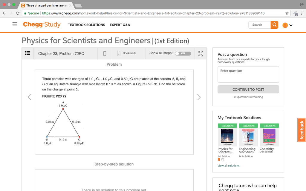 Solved C Three charged particles are ar x ← secure | Chegg.com