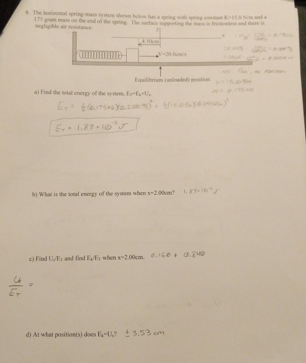 Solved 9. The horizontal spring-mass system shown below has | Chegg.com