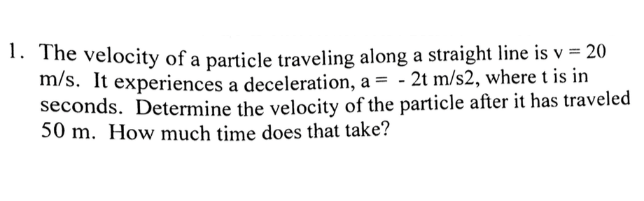 Solved 1. The velocity of a particle traveling along a | Chegg.com