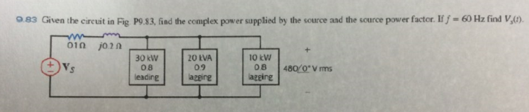 Solved Given the circuit in Fig P9.83, find the complex | Chegg.com