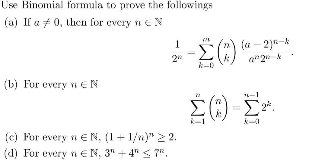 Solved Use Binomial formula to prove the followings (a) If | Chegg.com