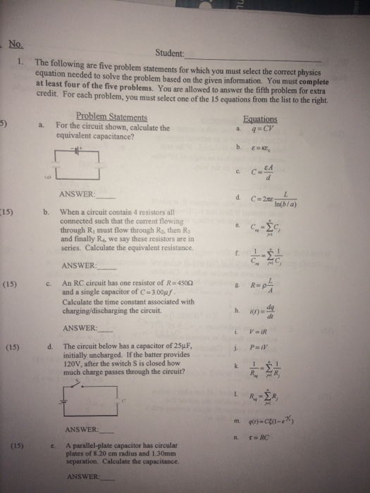 Solved Student 1. The following are five problem statements | Chegg.com