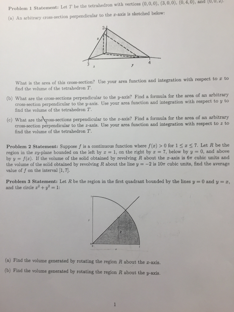Solved Calculus Volume by revolution Problem 2 is the | Chegg.com