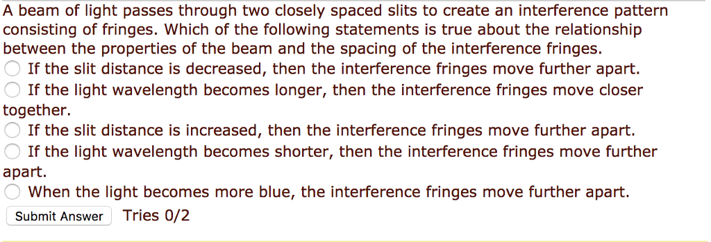 Solved A beam of light passes through two closely spaced | Chegg.com