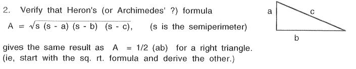 Solved Verify that Heron's (or Archimedes' ?) formula gives | Chegg.com