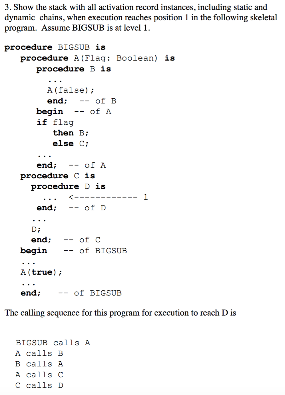 Solved 1. Show the stack with all activation record | Chegg.com