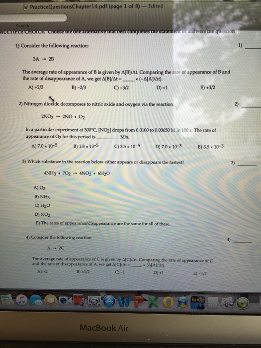 Solved Consider the following reaction: 3A rightarrow 2B The | Chegg.com