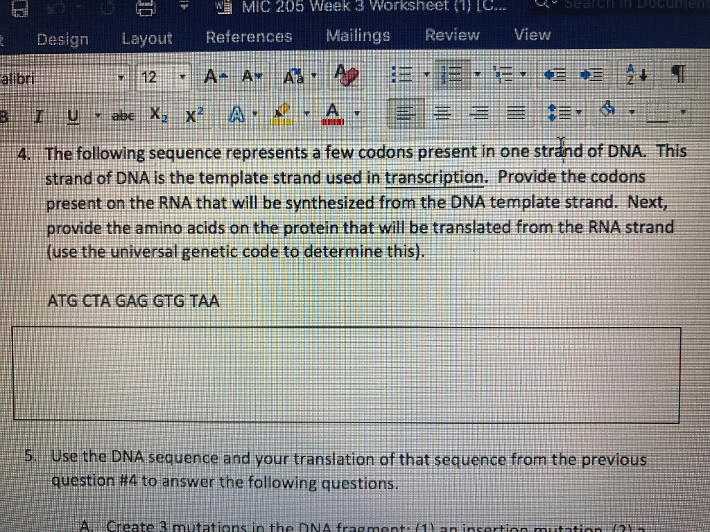Solved The following sequence represents a few codons | Chegg.com