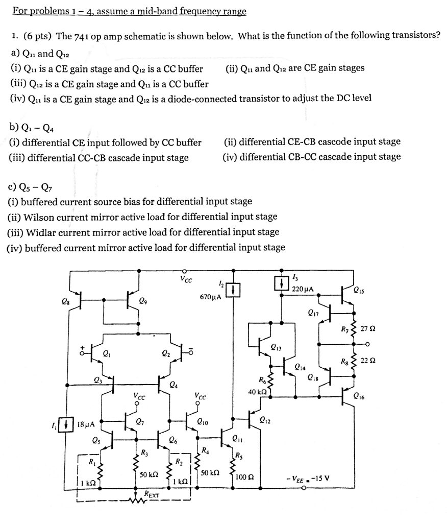 Solved bl 1-4, assume a mid-ba uency ran 1. (6 pts) The 741 | Chegg.com