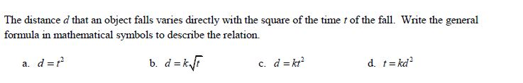 Solved The distance d that an object falls varies directly | Chegg.com