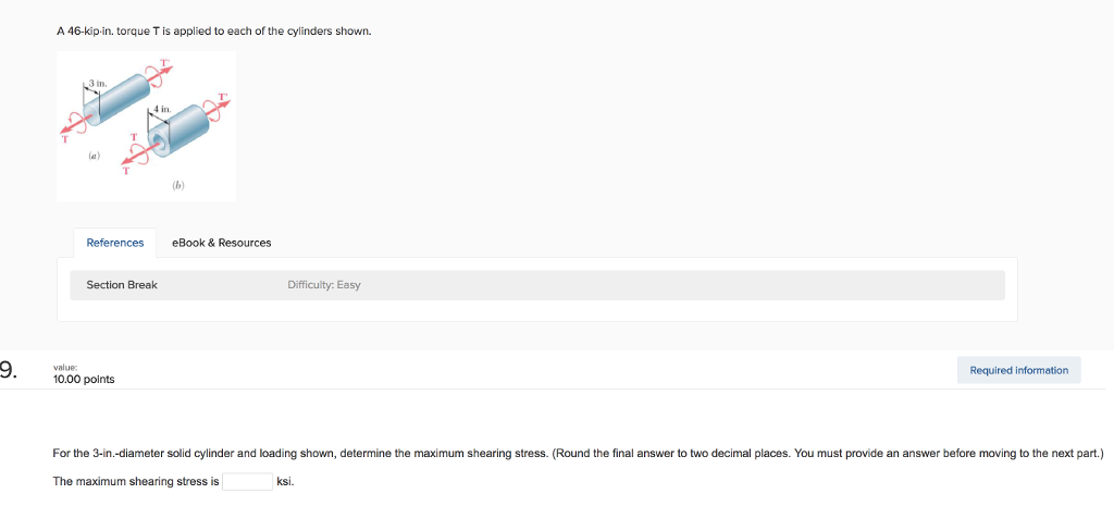 Solved A 46-kip in. torque T is applied to each of the | Chegg.com