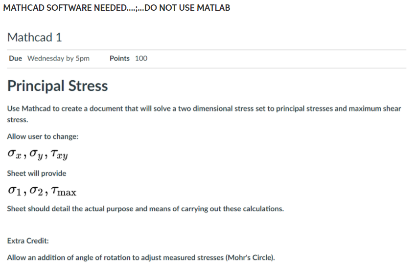 Solved YES I WANT A SOLUTION MATHCAD AND MATLAB ARE 2 Chegg