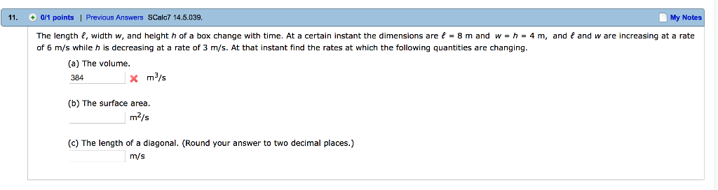 Solved The length l, width w, and height h of a box change | Chegg.com