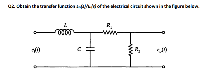 Solved Q2. obtain the transfer function Eo(s)/Ei(s) of the | Chegg.com