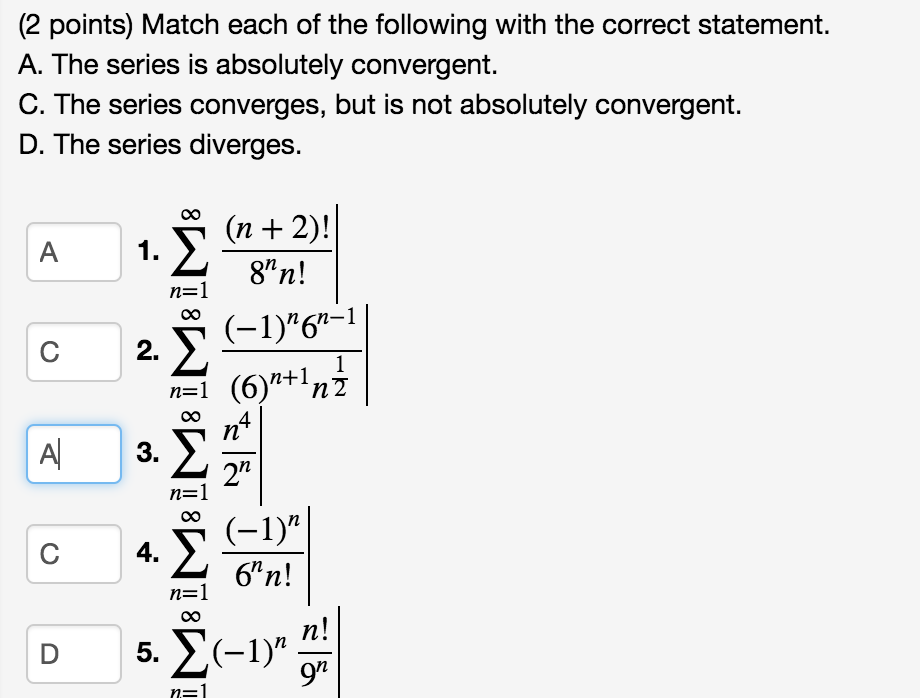 Solved (2 points) Match each of the following with the | Chegg.com
