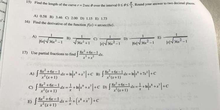 Solved d the length of the curve r-2 sec θ over the interval | Chegg.com