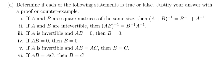 Solved (a) Determine if each of the following statements is | Chegg.com