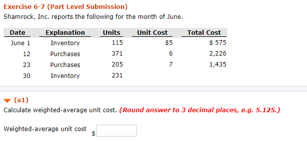 Solved Exercise 6-7 (Part Level Submission) Shamrock, Inc. | Chegg.com