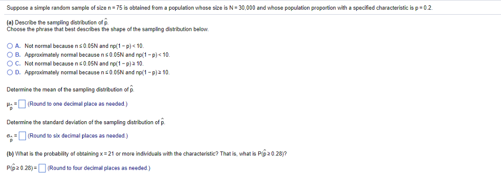 Solved Suppose a simple random sample of size n-75 is | Chegg.com