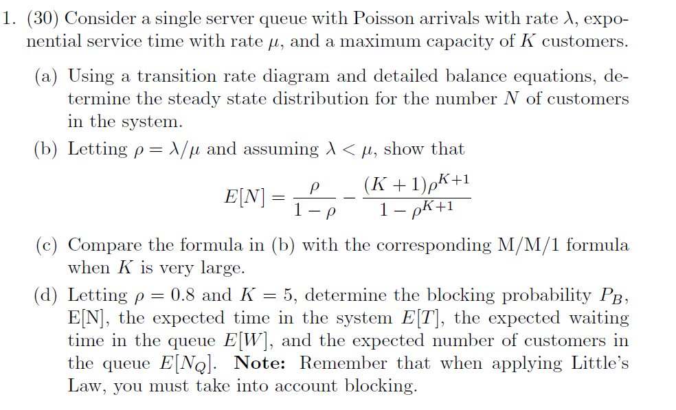 I. (30) Consider a single server queue with Poisson | Chegg.com