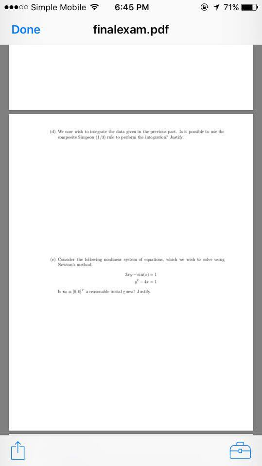 Solved: 71% OO Simple Mobile F 6:45 PM Done Finalexam.pdf ... | Chegg.com