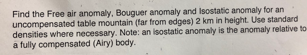 Solved Find the Free air anomaly, Bouguer anomaly and | Chegg.com