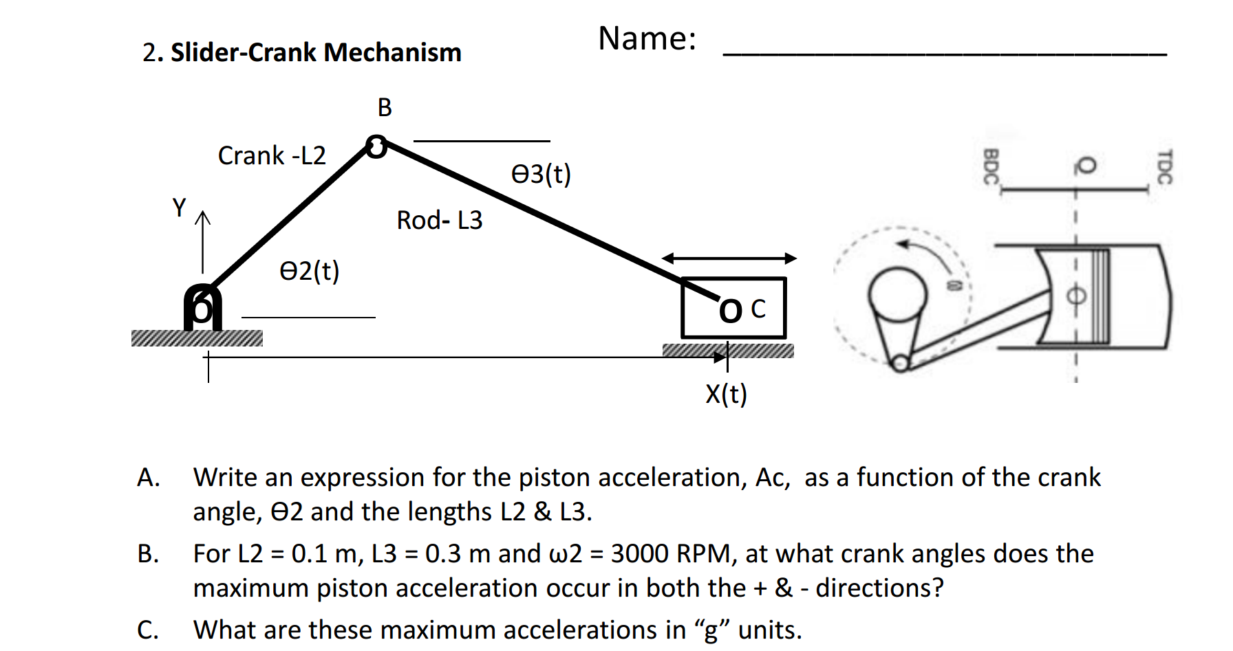 Write an expression for the piston acceleration, Ac, | Chegg.com