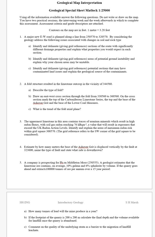 Geological Map Interpretation Geological Special | Chegg.com