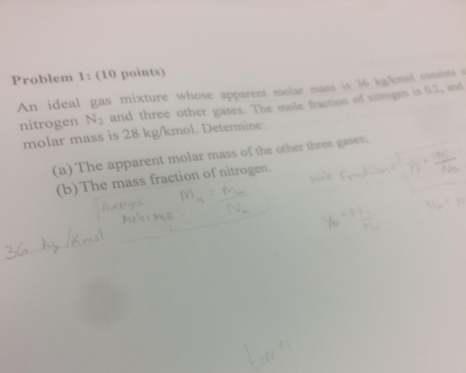 Solved An ideal gas mixture whose apparent molar mass is 36 | Chegg.com