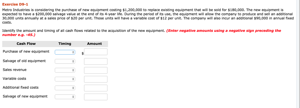 Solved Exercise D9-1 Metro Industries is considering the | Chegg.com